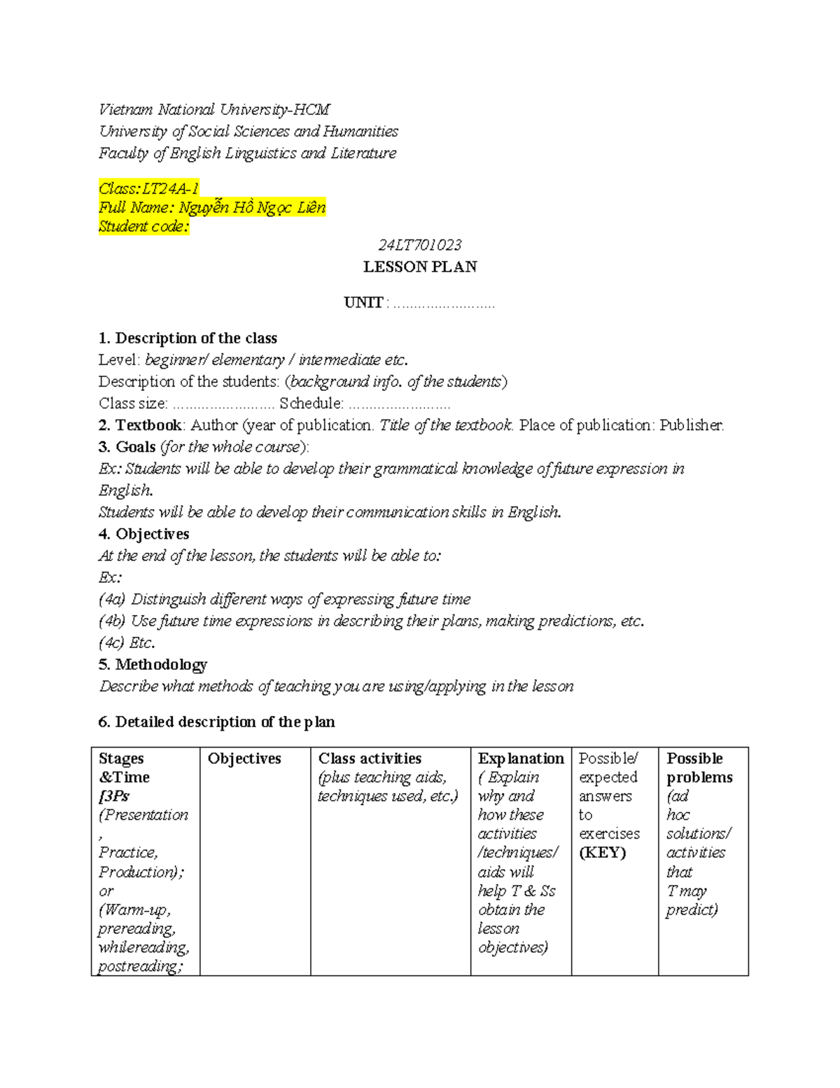 0. Sample Lesson Plan - Vietnam National University-HCM University of ...