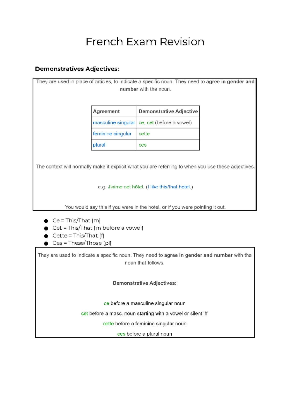 French Exam Revision: Demonstratives & Future Tense Insights - Studocu
