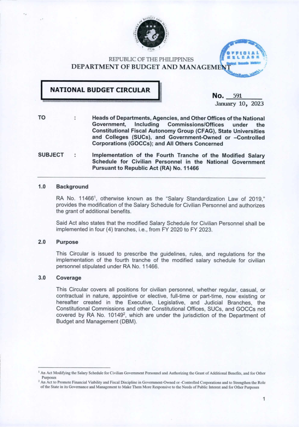 National Budget Circular No. 591: 4th Tranche Salary Increase - Jan ...