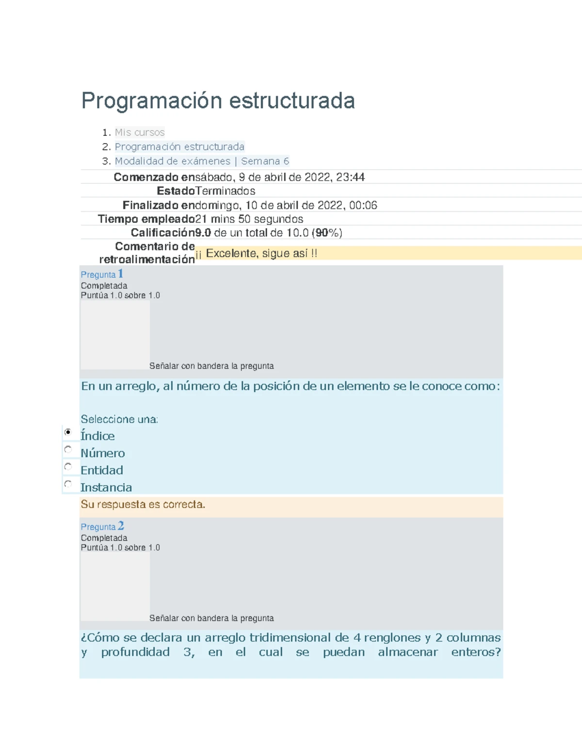 Programación Estructurada Examen Semana 5 - Calificación y Preguntas - Studocu