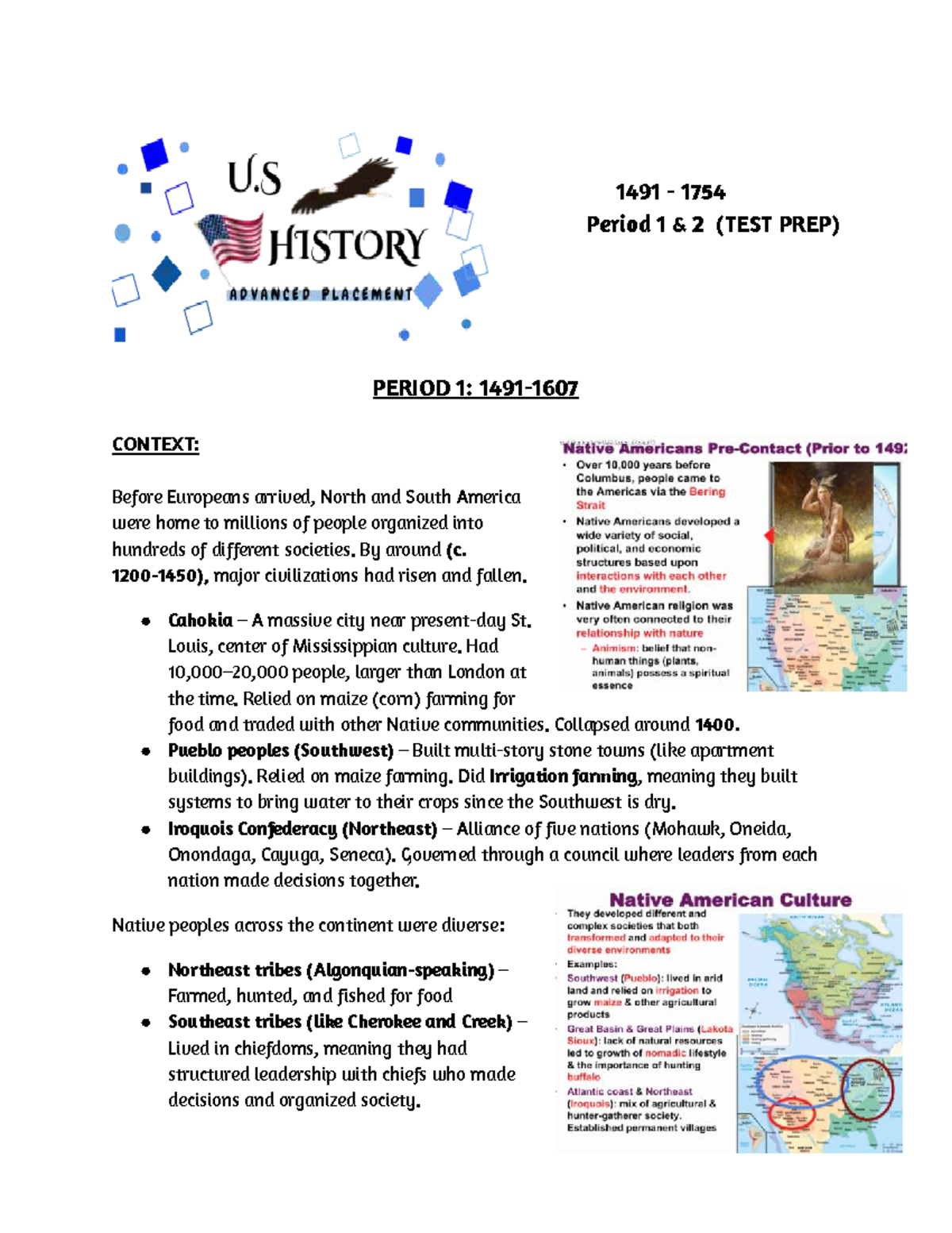 APUSH 1491-1754 Period 1 & 2 Study Guide (TEST PREP) - Studocu