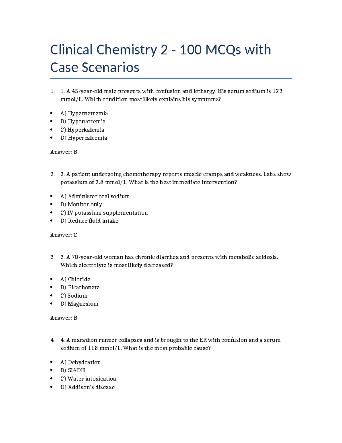 Clinical Chemistry 2 MCQ Case Study - Clinical Chemistry 2 - 100 MCQs ...
