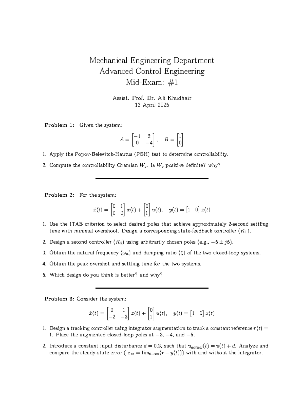 Advanced Control Engineering Exam - ME 2025 - Studocu