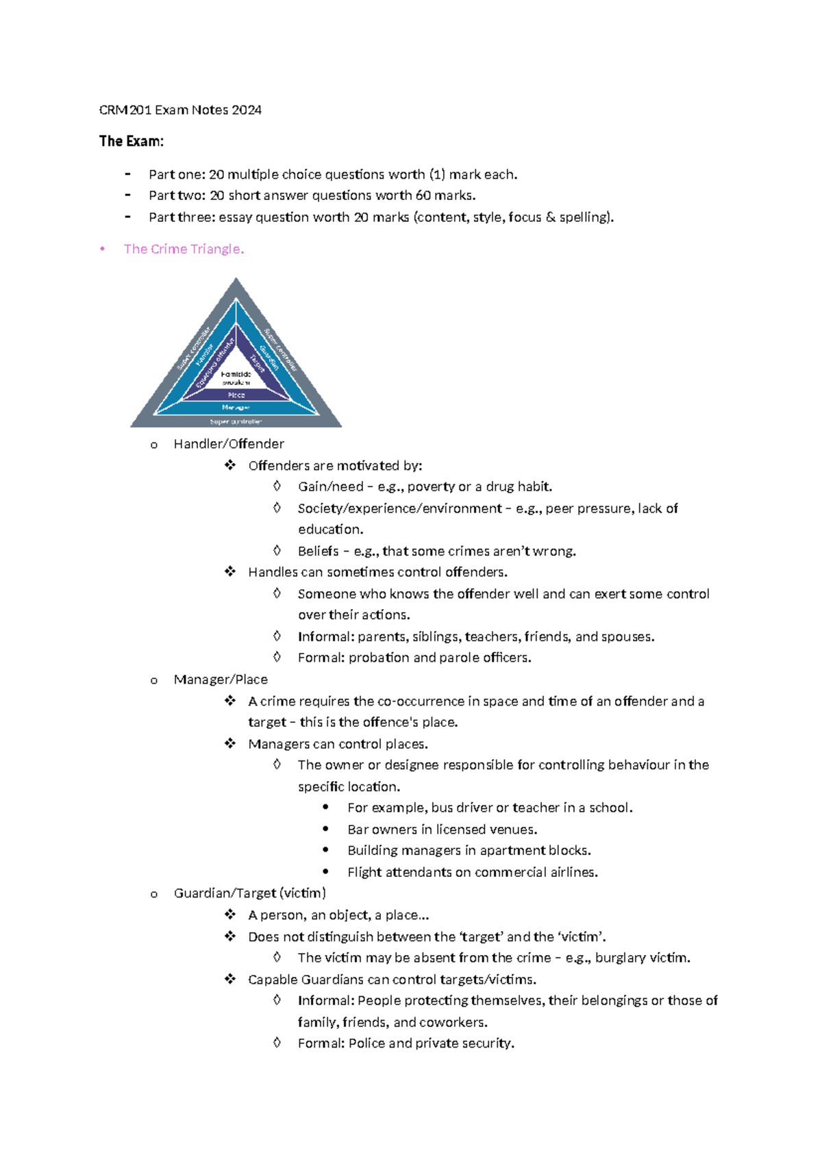 CRM201 2024 Exam Notes: Understanding the Crime Triangle and Prevention ...