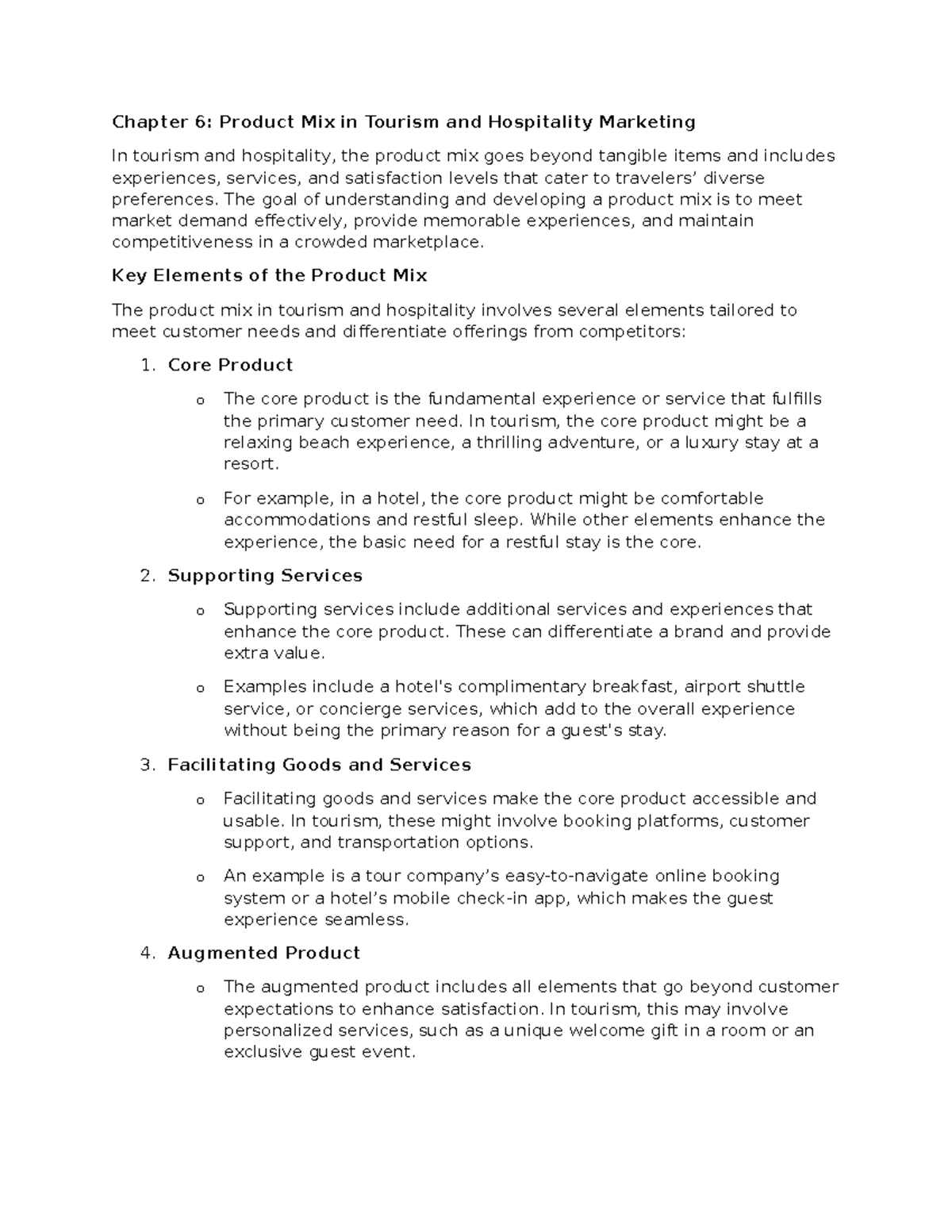 Lesson 6: Product Mix in Tourism & Hospitality Marketing - Studocu