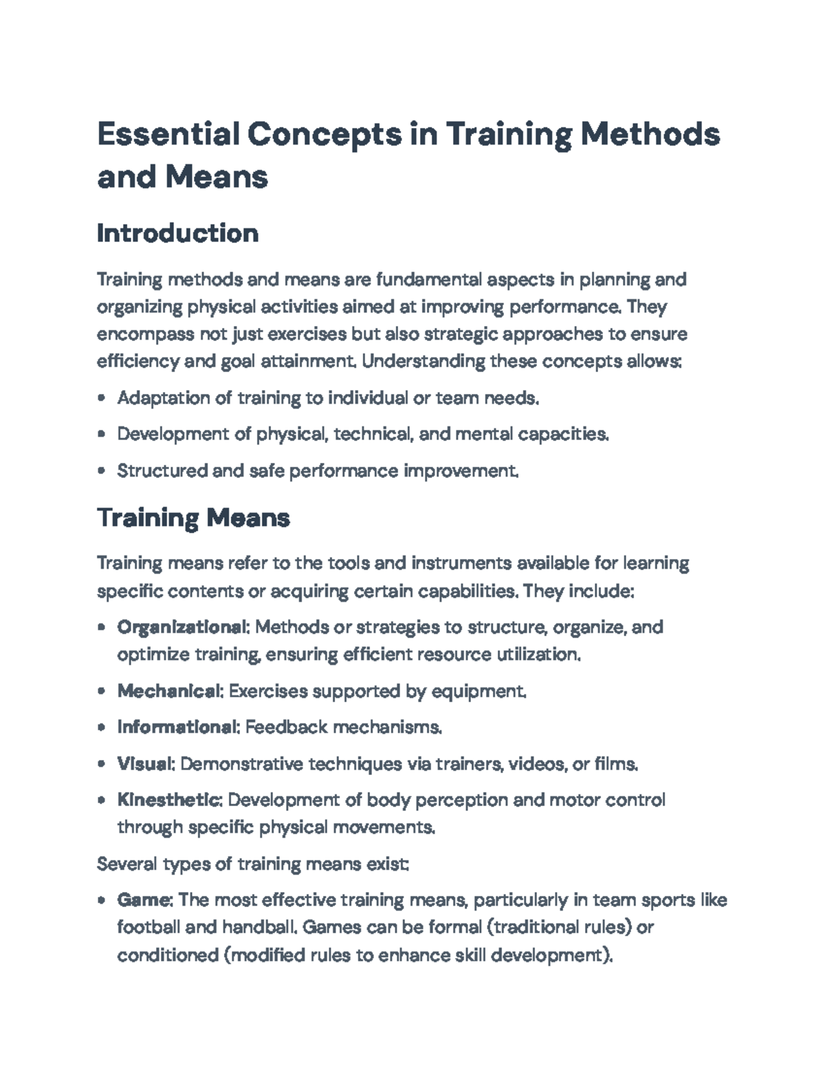Training Methods and Means: Concepts for Sports Performance (PE101 ...
