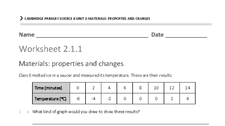 CAMBRIDGE PRIMARY SCIENCE 6 UNIT 2: MATERIALS WORKSHEETS - Studocu