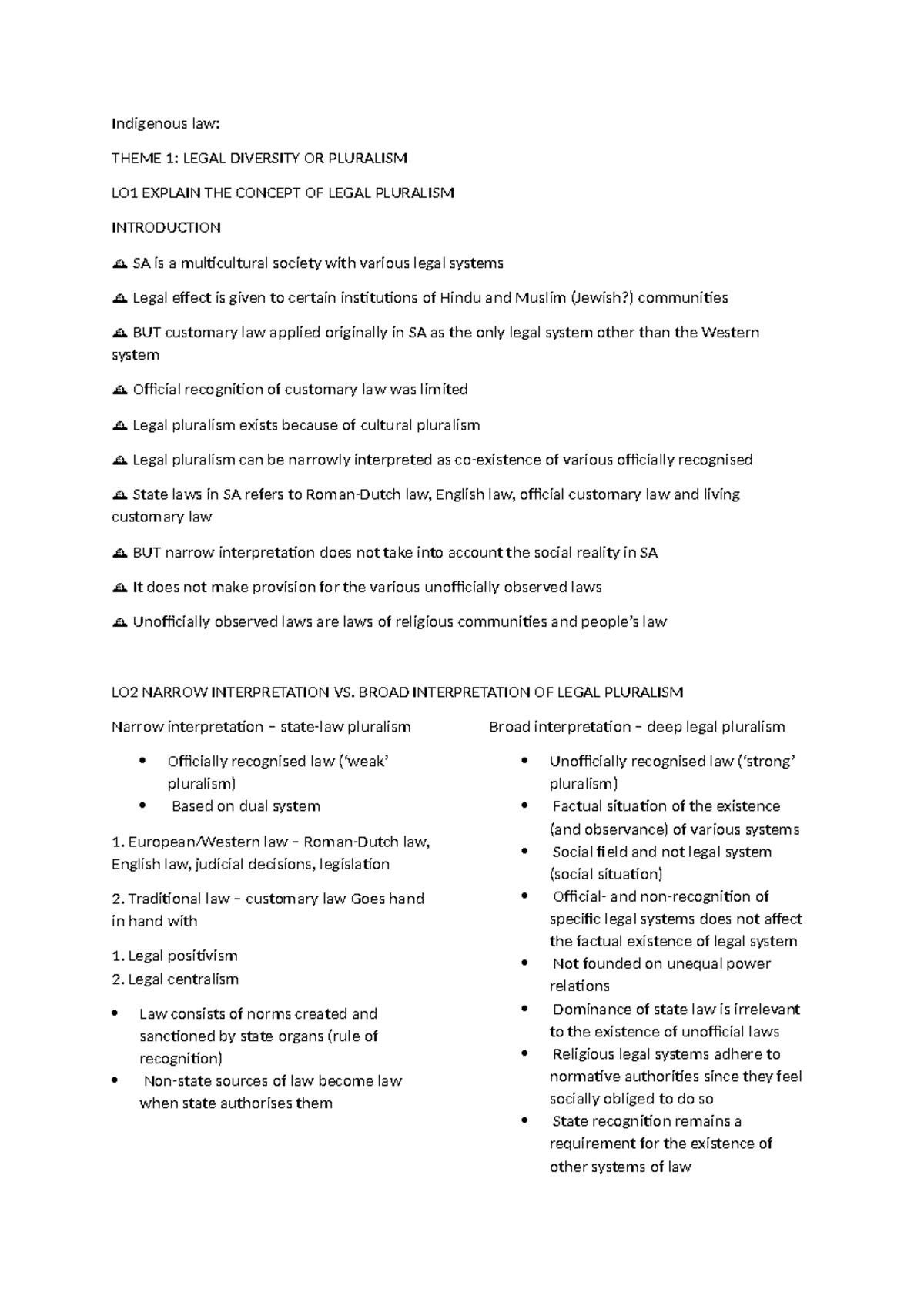 Indigenous Law Overview LU1: Legal Pluralism and Customary Law Insights ...