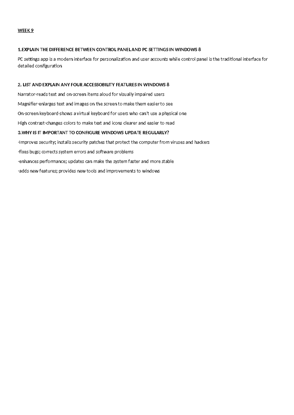 WEEK 9: Understanding Windows 8 Control Panel & Accessibility Features ...