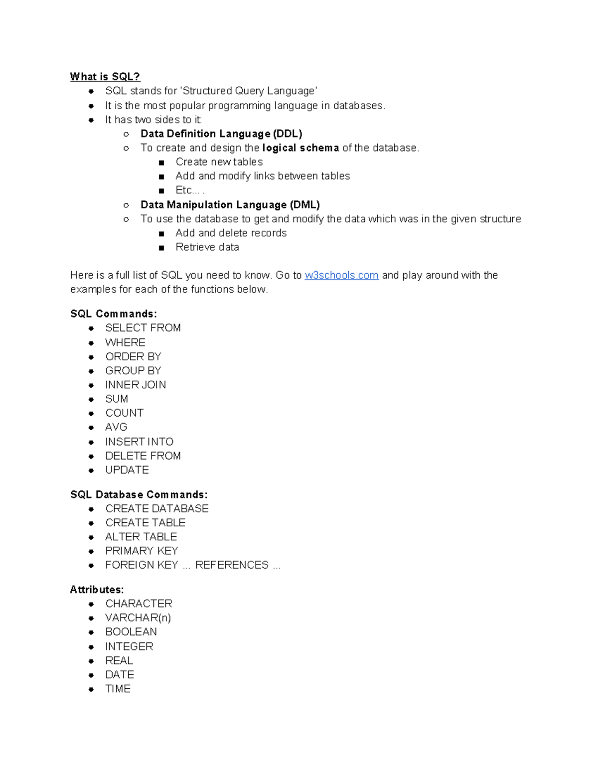 SQL Syntax Overview for Chapter 8 Databases - AS Level Notes - Studocu