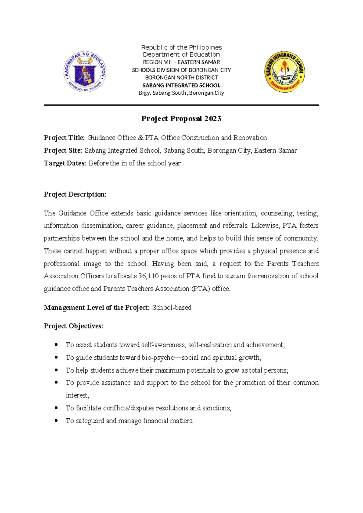 Project Proposal: Guidance Office & PTA Office Renovation CPC 2023 ...