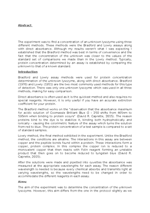 Lab report example - Lab 6: Biuret assay of protein content in egg ...