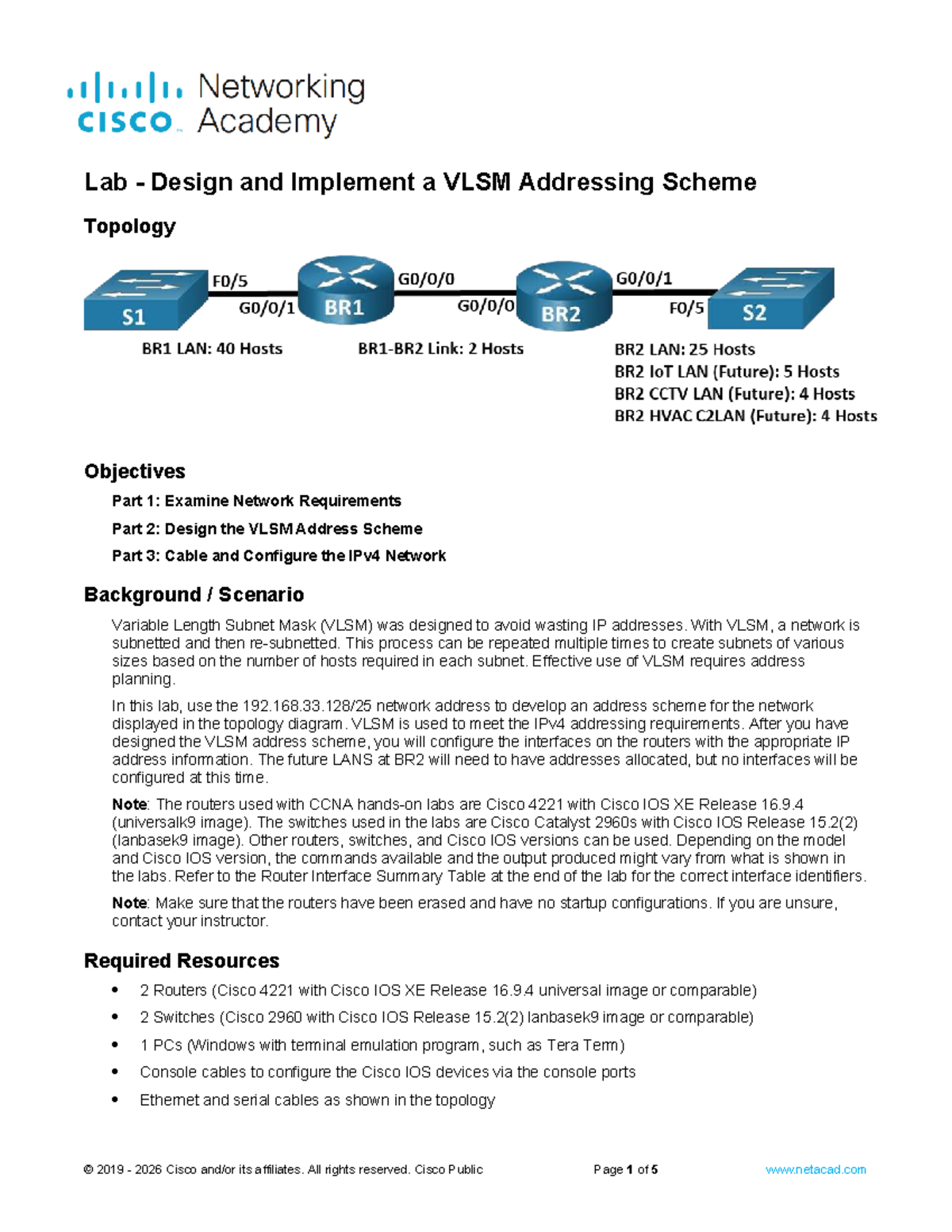 11.10.2 Lab - VLSM Addressing Scheme Design & Implementation - Studocu