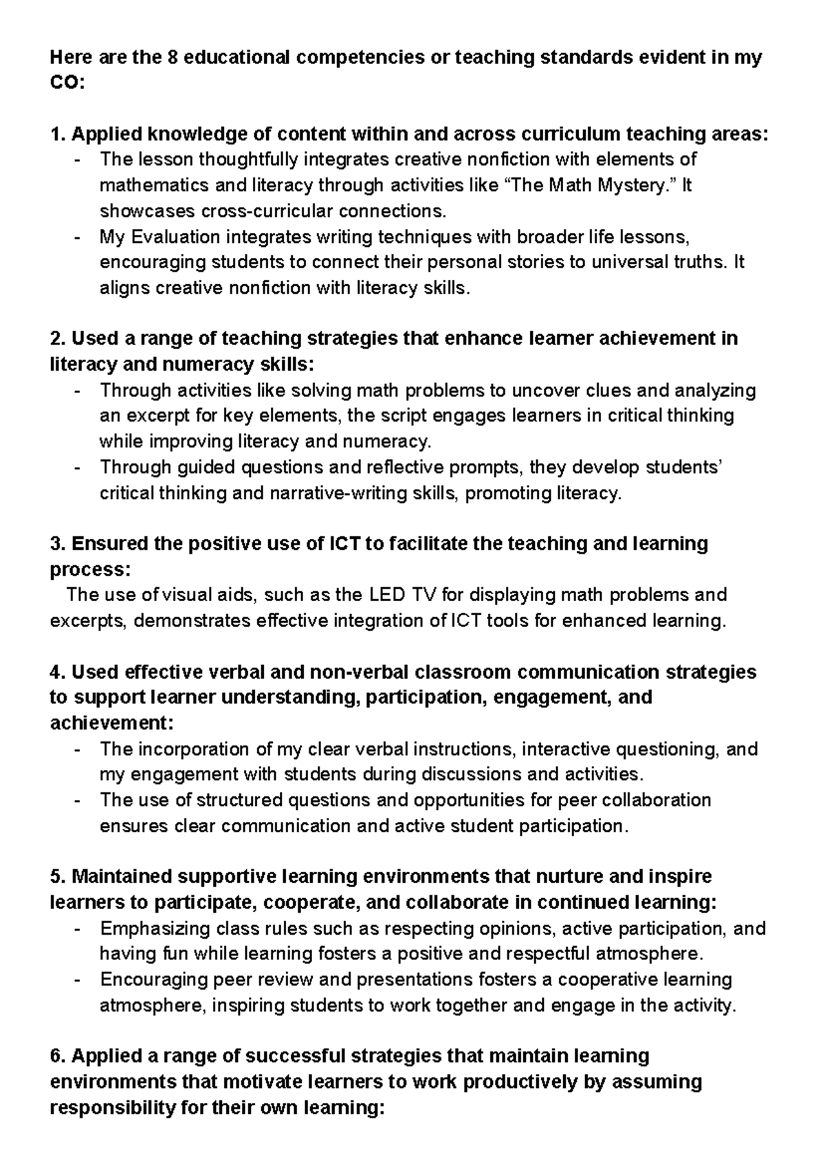 MY CO - Classroom Observation Lesson Plan in Creative Nonfiction - Studocu