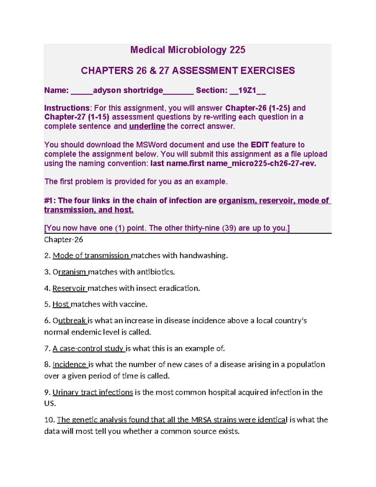 Medical Microbiology 225: Chapters 26-27 Review Exercises - Studocu