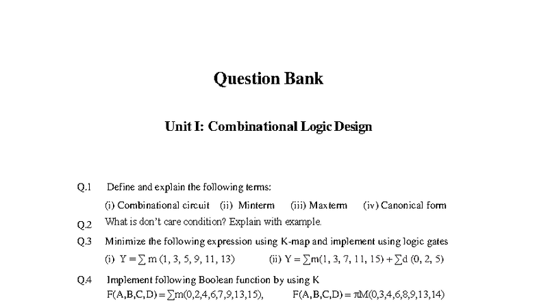 Question Bank DE SE 2025-26: Combinational Logic Design & VHDL - Studocu