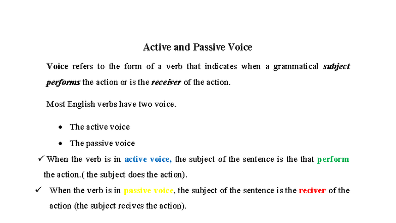 Active and Passive Voice: Understanding Verb Forms and Usage - Studocu