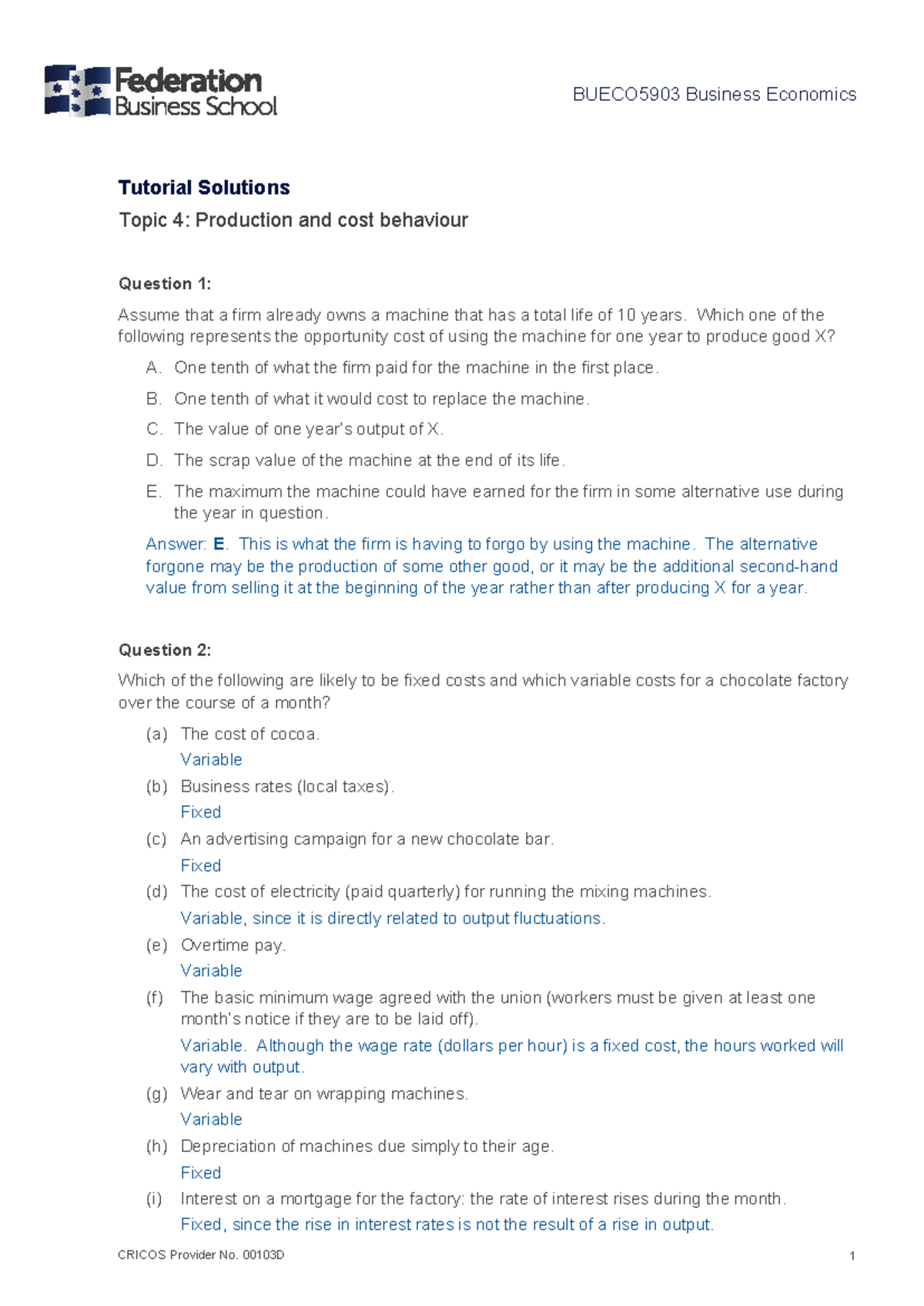 Topic 4 Tutorial Solutions revised - Tutorial Solutions Topic 4 ...