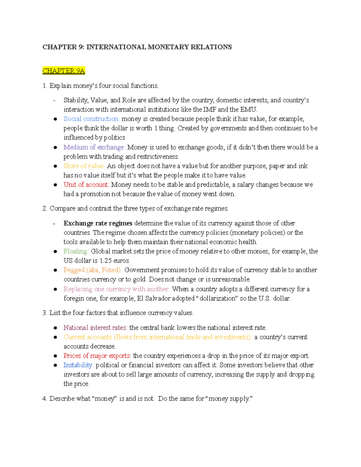 International Monetary Relations - Exam 4 Notes (Roblyer) - Studocu