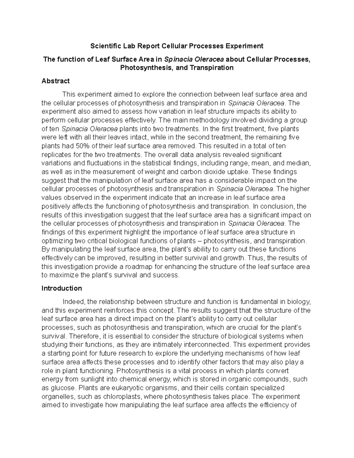 Scientific Lab Report Cellular Processes Experiment - The experiment ...
