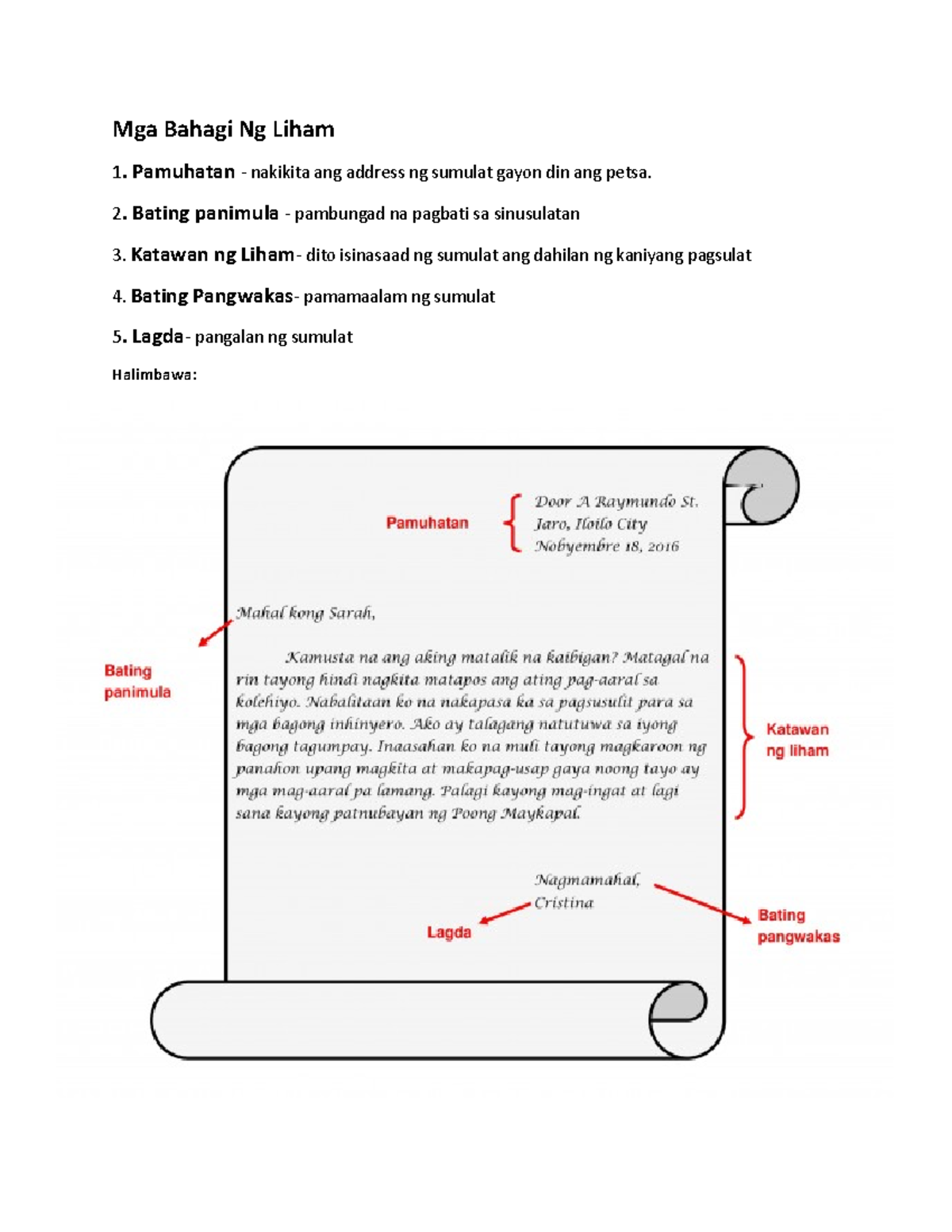 Mga Bahagi ng Liham - Seminar Notes (Fil 101) - Studocu