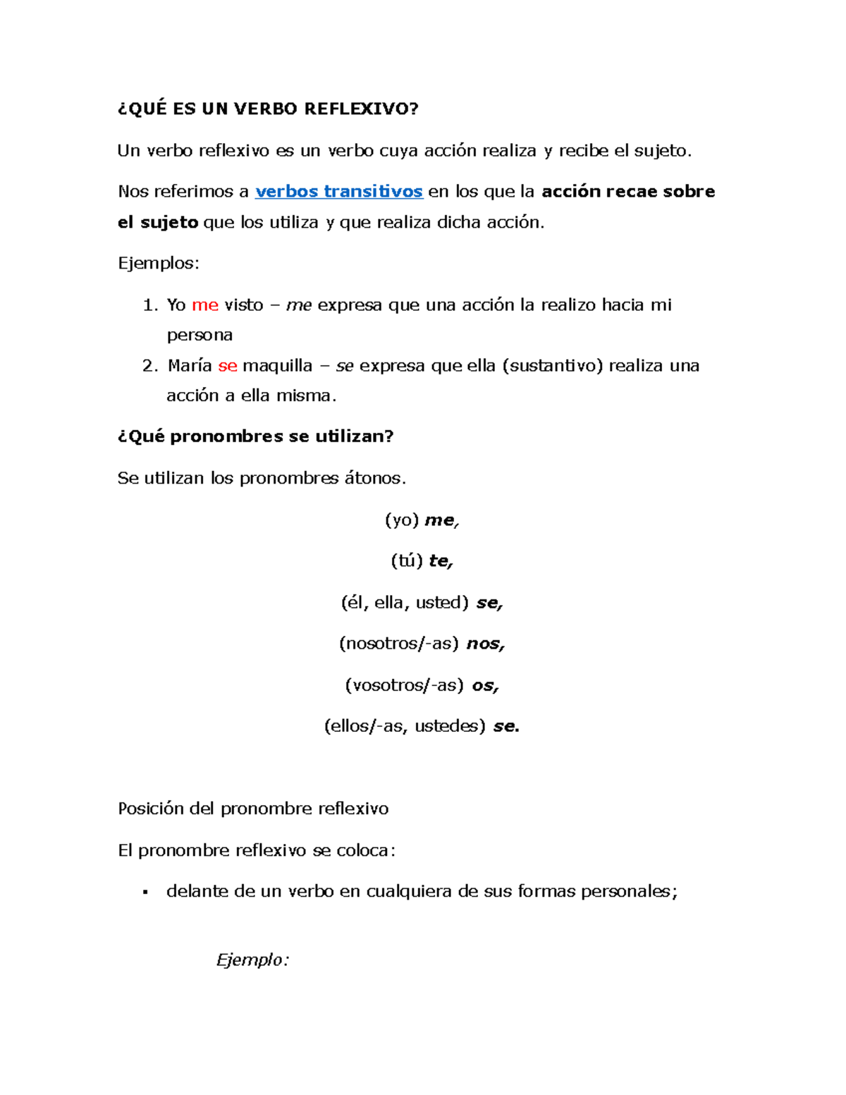 Verbos reflexivos - ¿QUÉ ES UN VERBO REFLEXIVO? Un verbo reflexivo es un verbo cuya acción ...