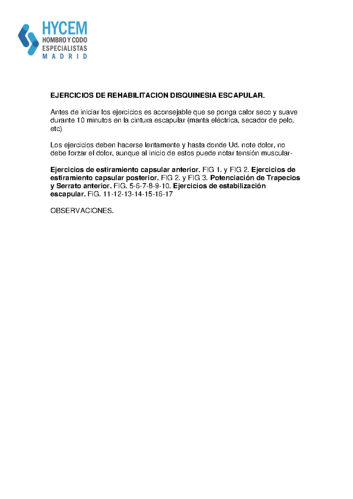 Ejercicios de Rehabilitación para Disquinesia Escapular - Hycem - Studocu