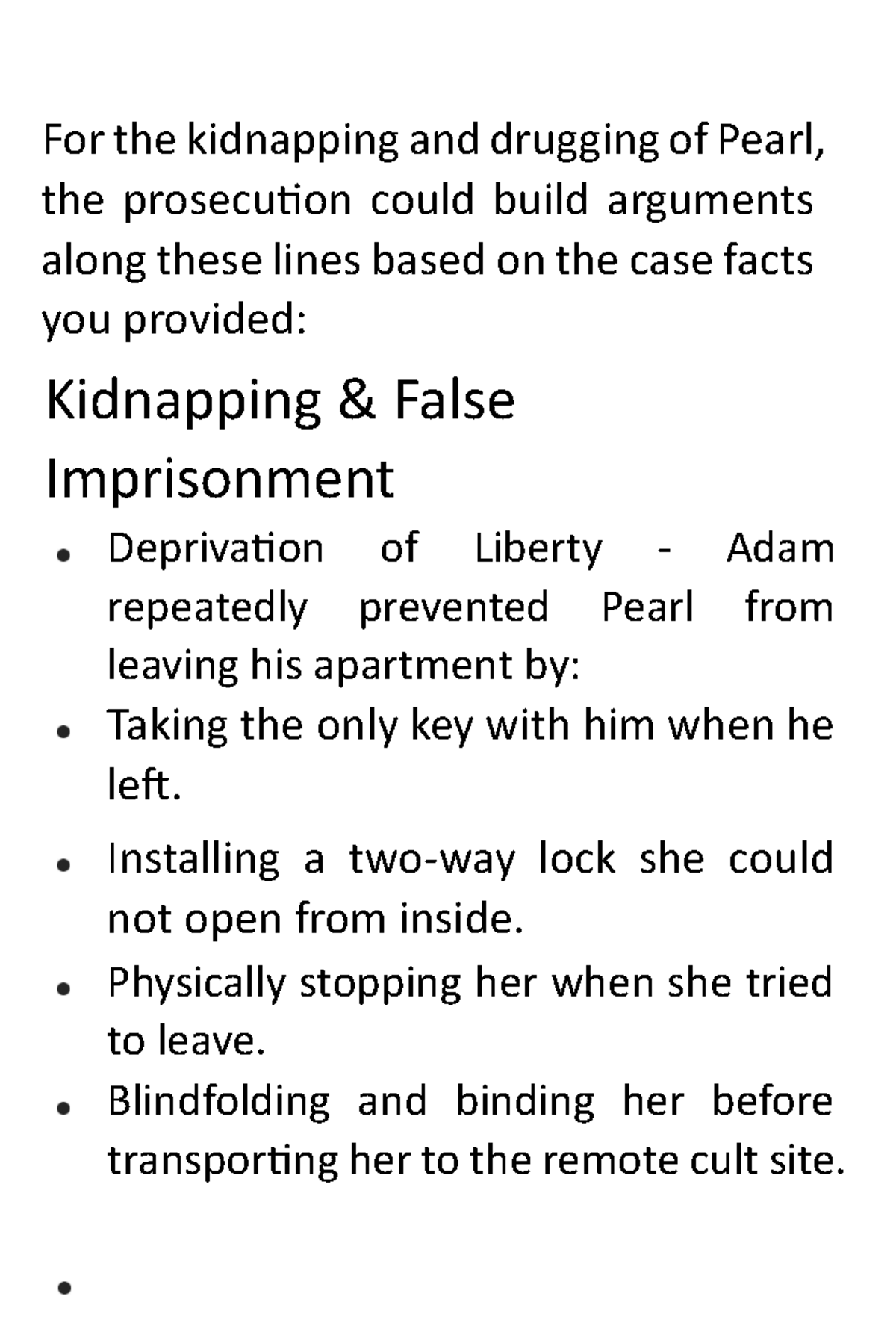 Case Study: Kidnapping & Drugging of Pearl - Legal Analysis (LAW250 ...