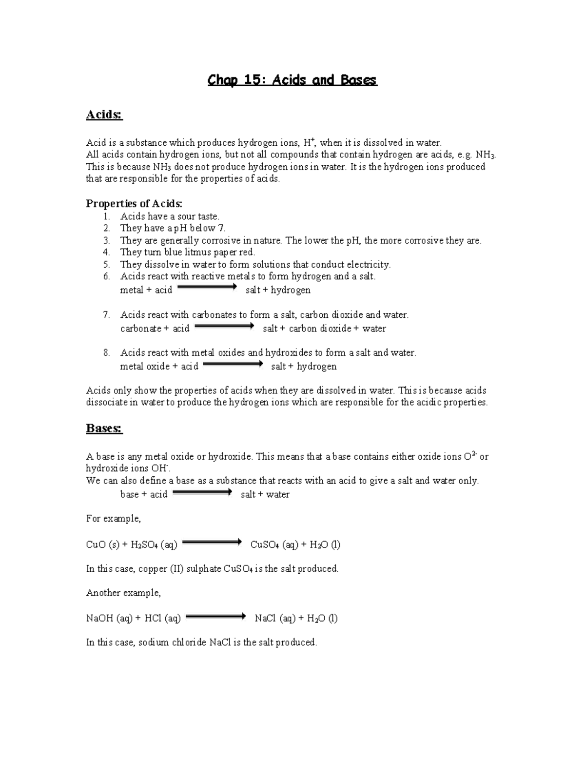 Chap 15: Acids and Bases - Properties, Reactions, and Uses - Studocu