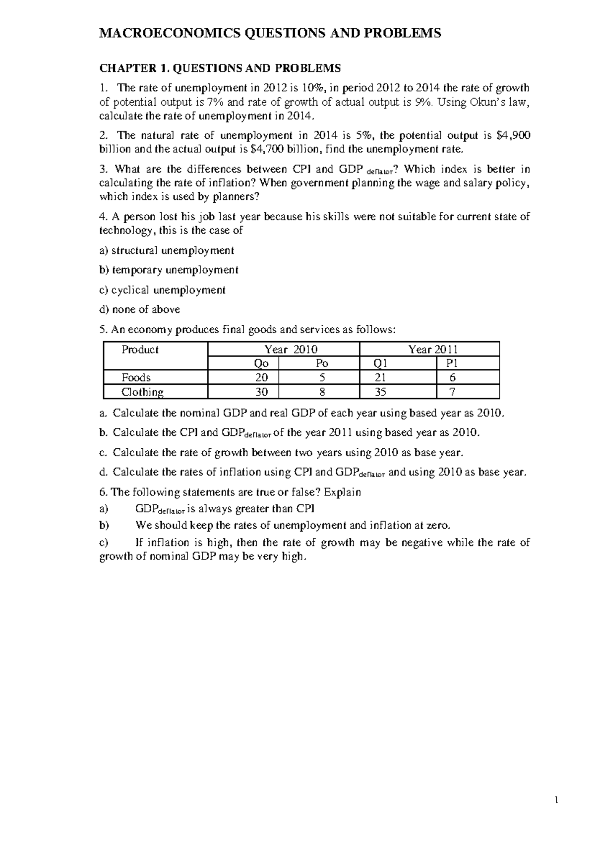 Macro 1 Questions In English Handout 24 - MACROECONOMICS QUESTIONS AND ...