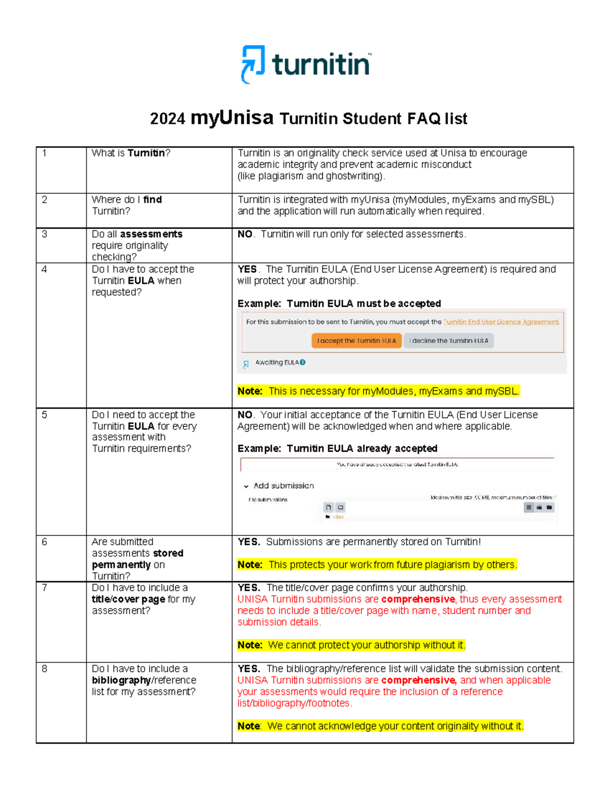 UNISA Turnitin FAQs: Essential Info for Students on Originality Checks ...
