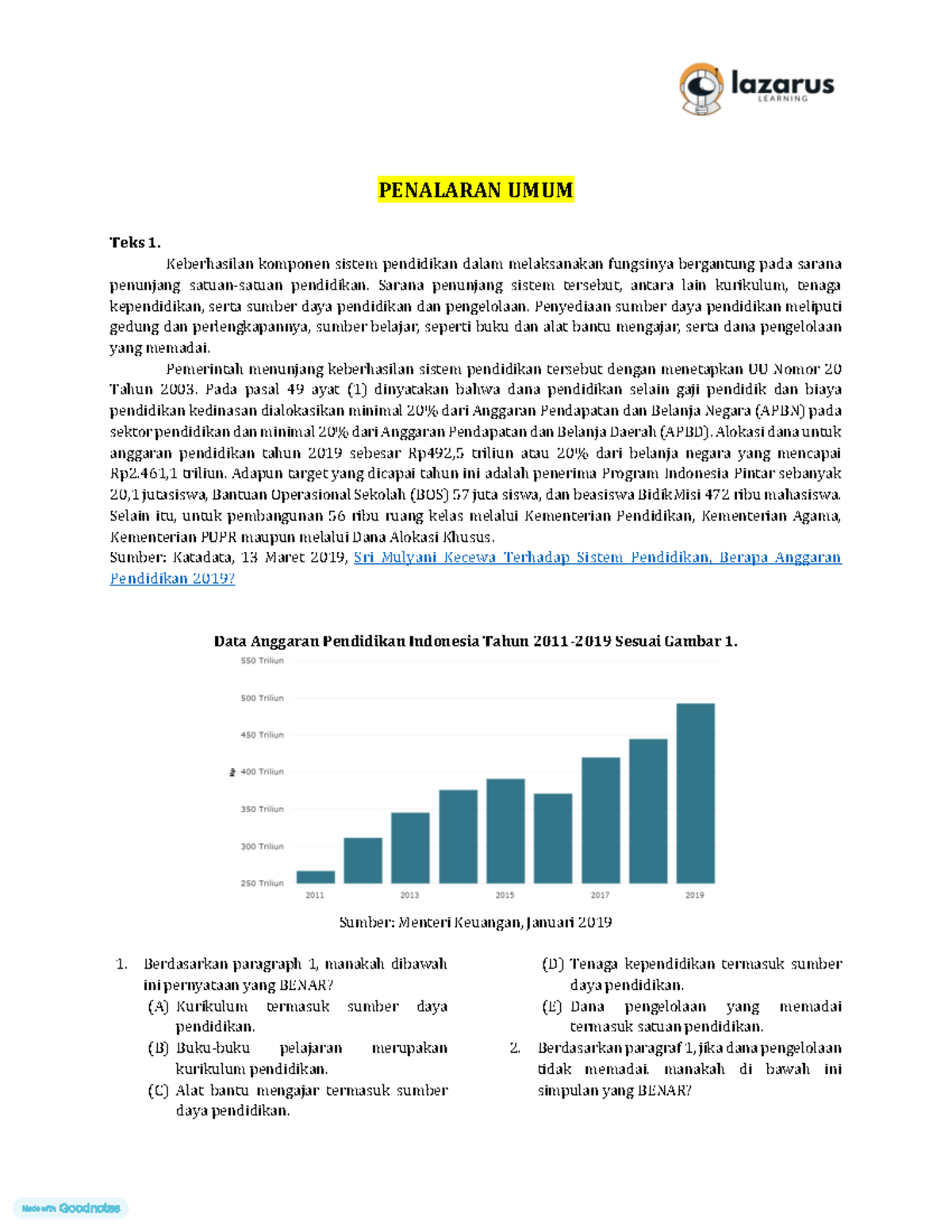 [PENALARAN UMUM] Paket Soal SNBT-PU 001: Analisis Sistem Pendidikan dan Anggaran - Studocu