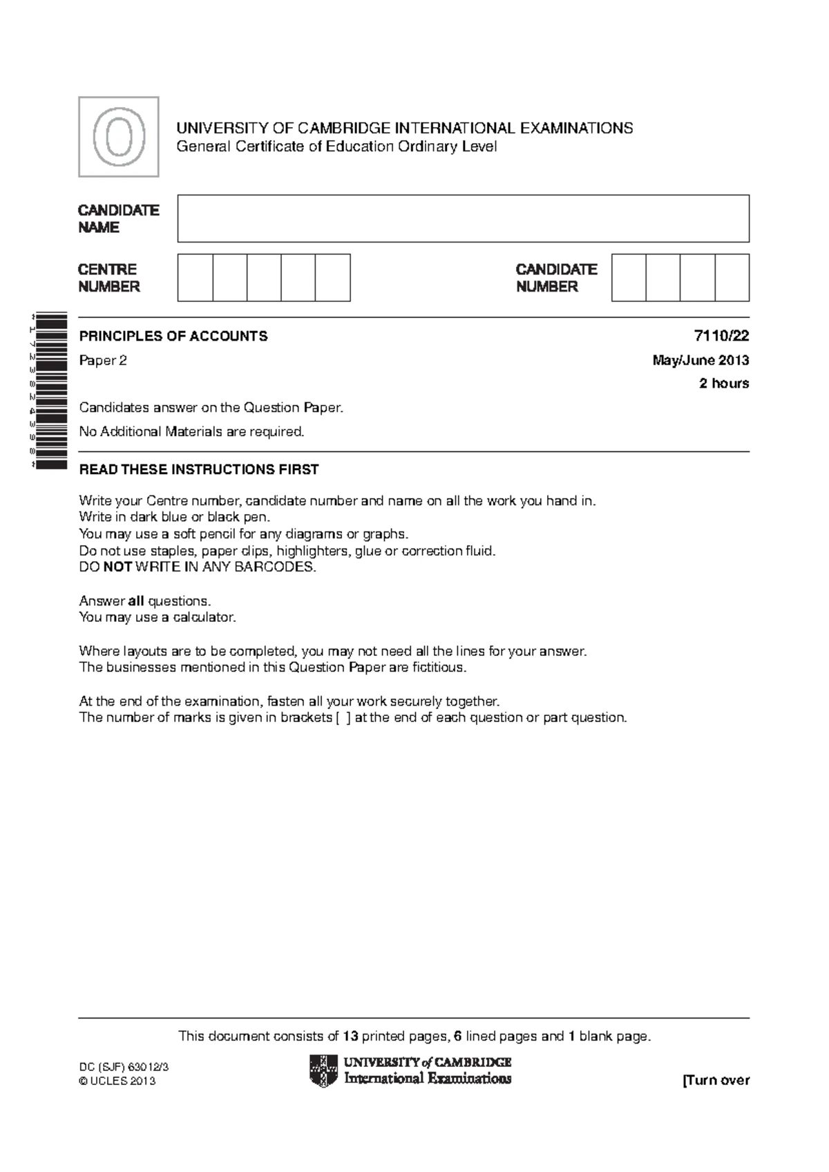 Principles of Accounts 7110/22 - Past Exam Papers Review - Studocu