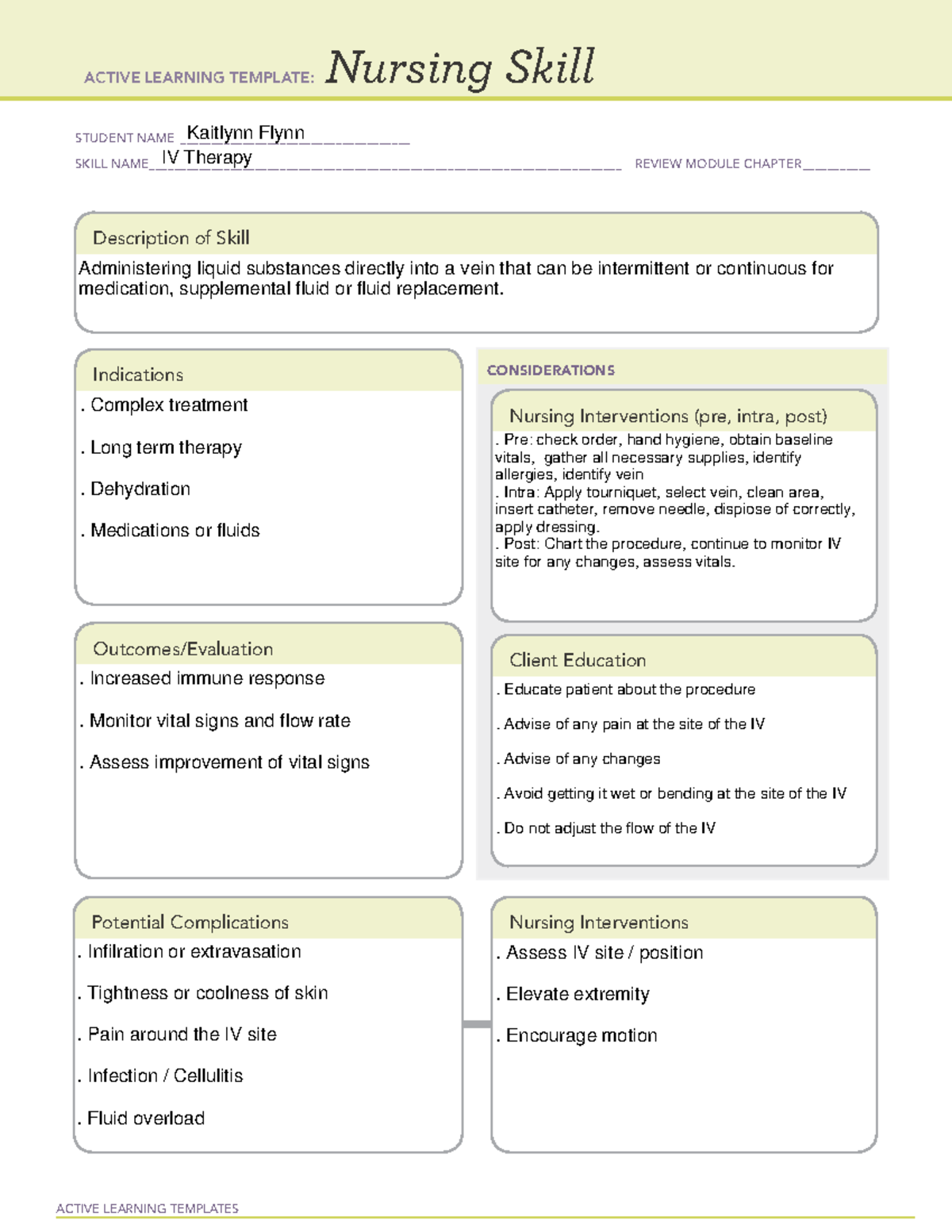 ATI Nursing Skill - IV Therapy: Active Learning Template Guide - Studocu