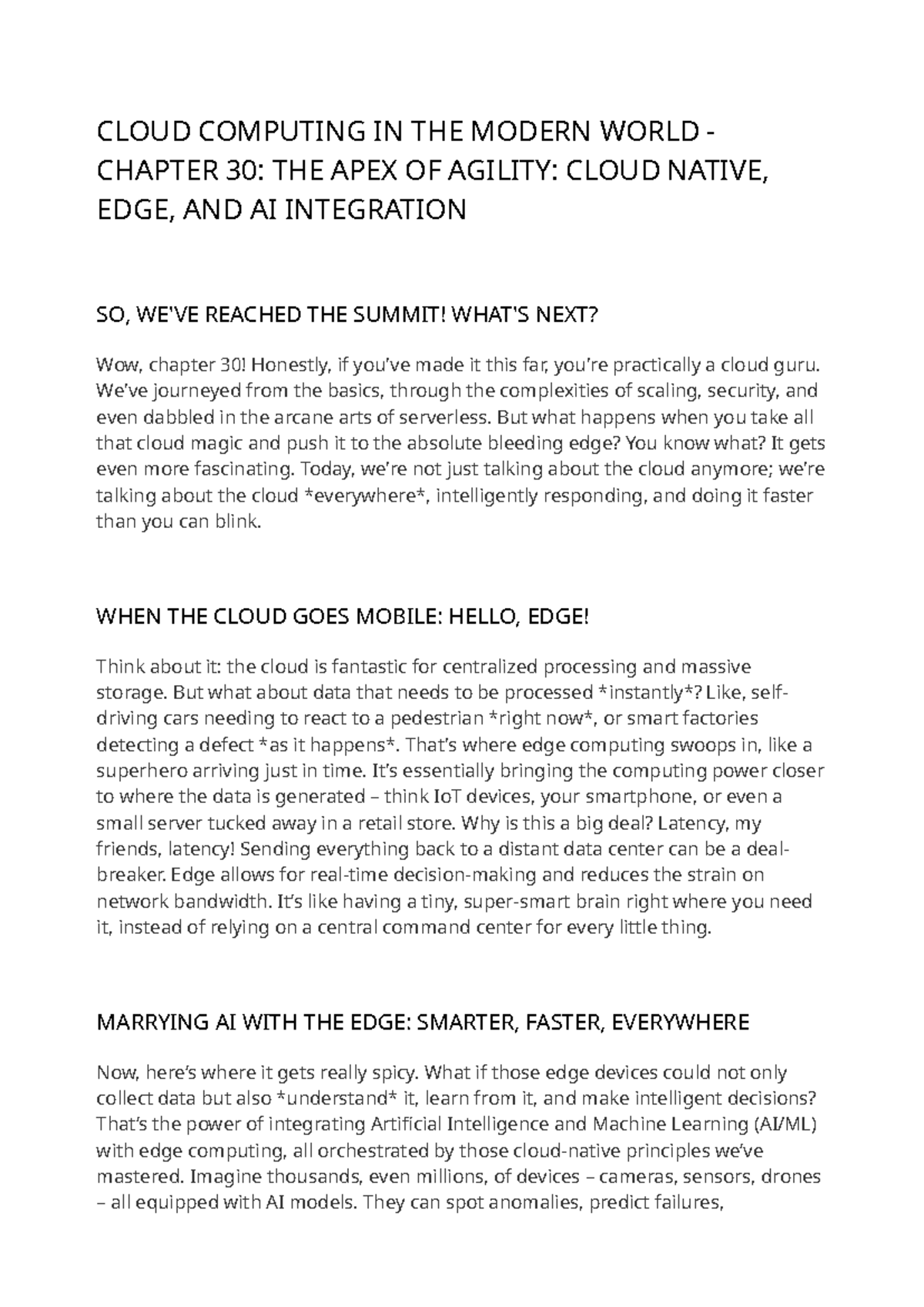 Mastering Cloud Computing (CLOUD 101) Chapter 30: Edge & AI Integration - Studocu