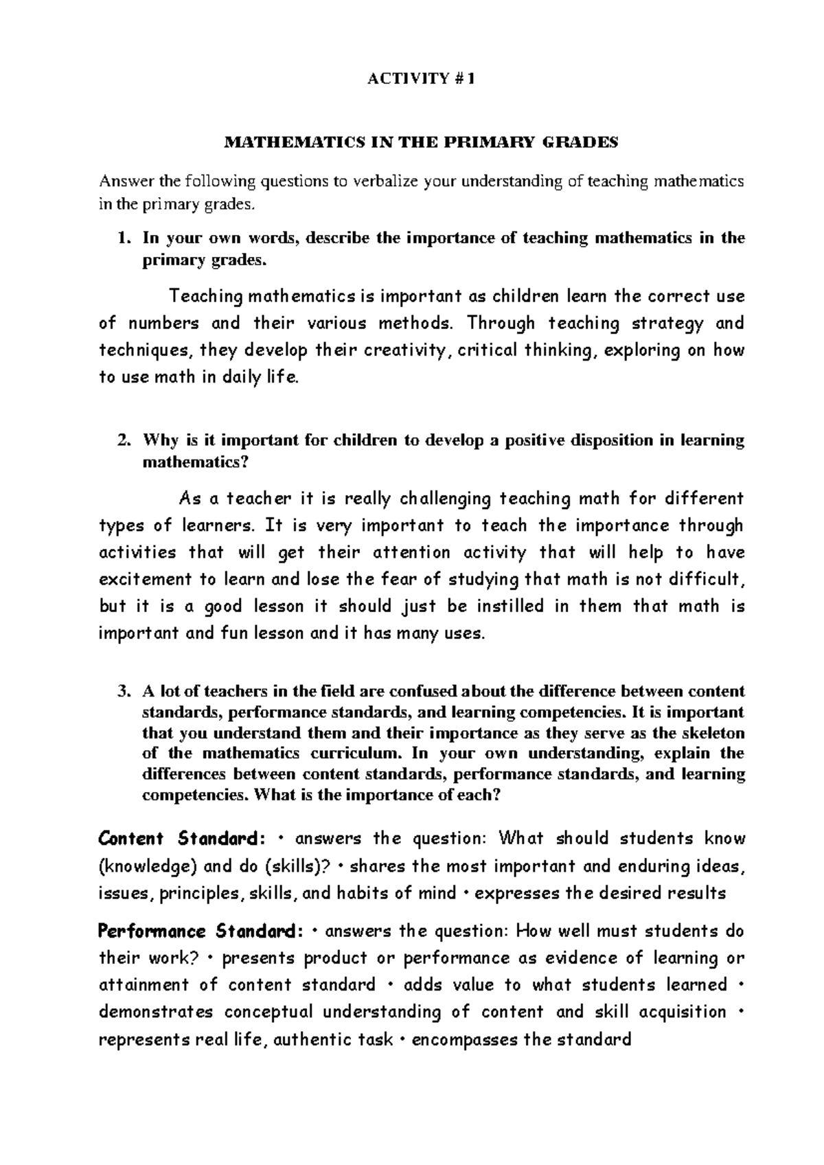 Understanding the Importance of Mathematics in Primary Education - Studocu