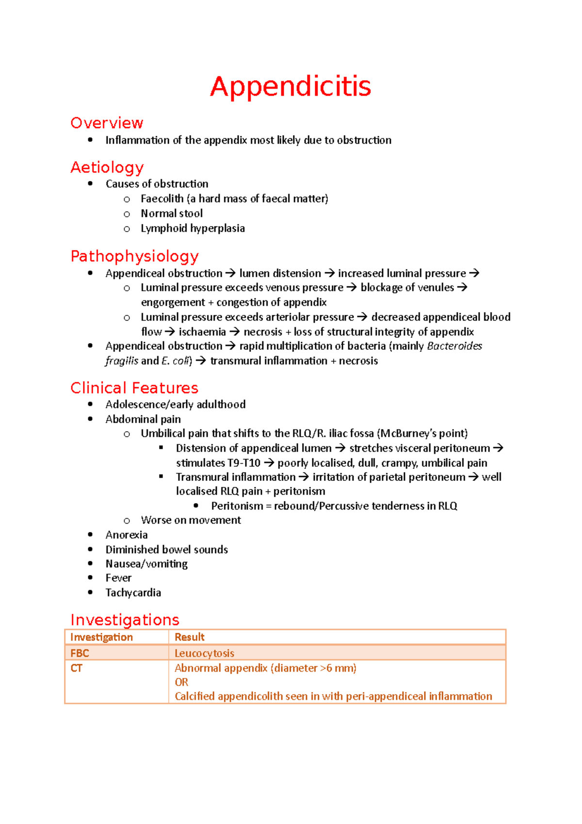 Appendicitis - appendicities notes - Appendicitis Overview Inflammation ...