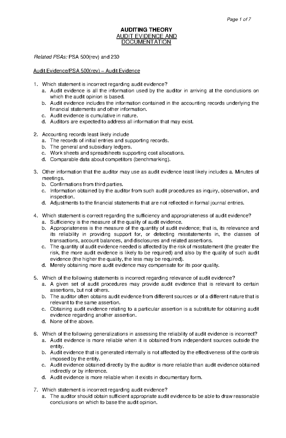 Discussion Material for Audit Evidence Documentation & Working Paper ...