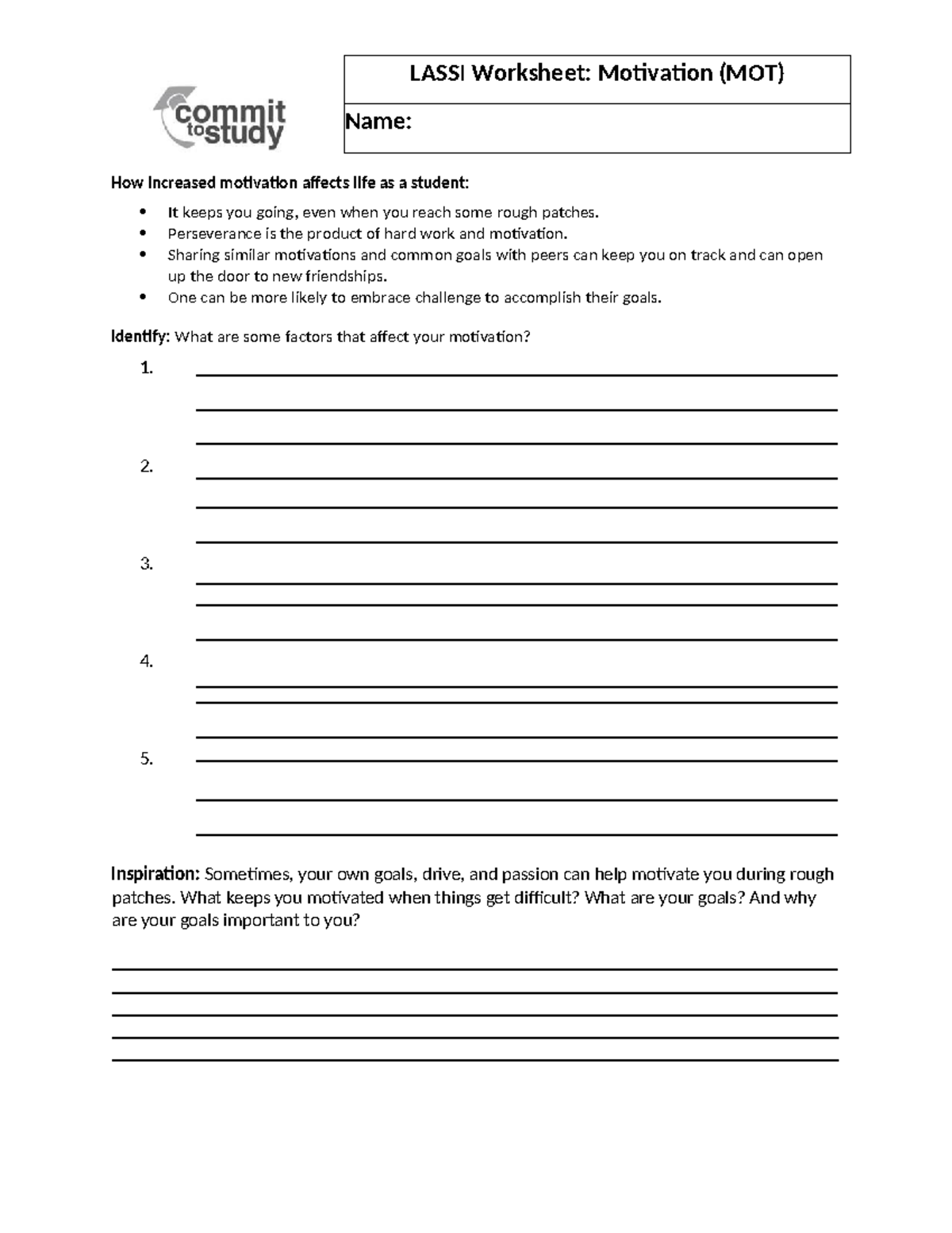 Motivation-worksheet 24-25 - How increased motivation affects life as a ...