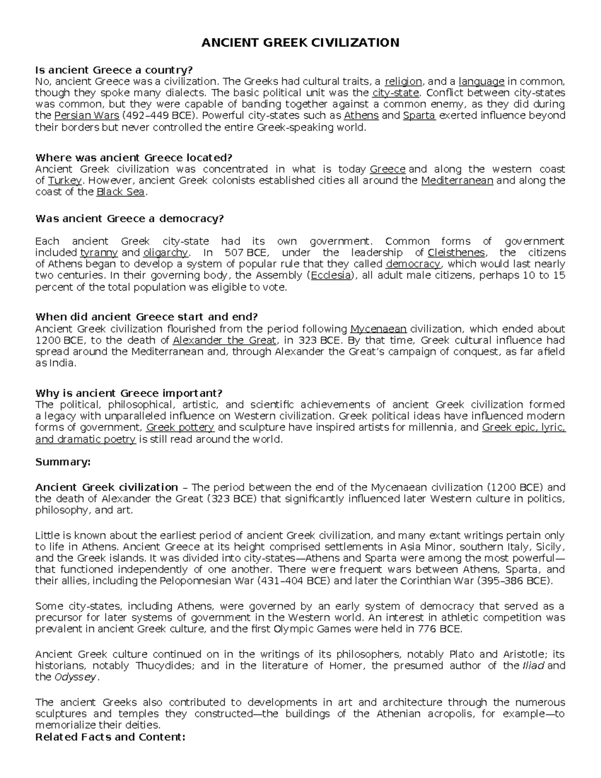 Ancient Greek Civilization: Key Aspects & Influence on the West - Studocu