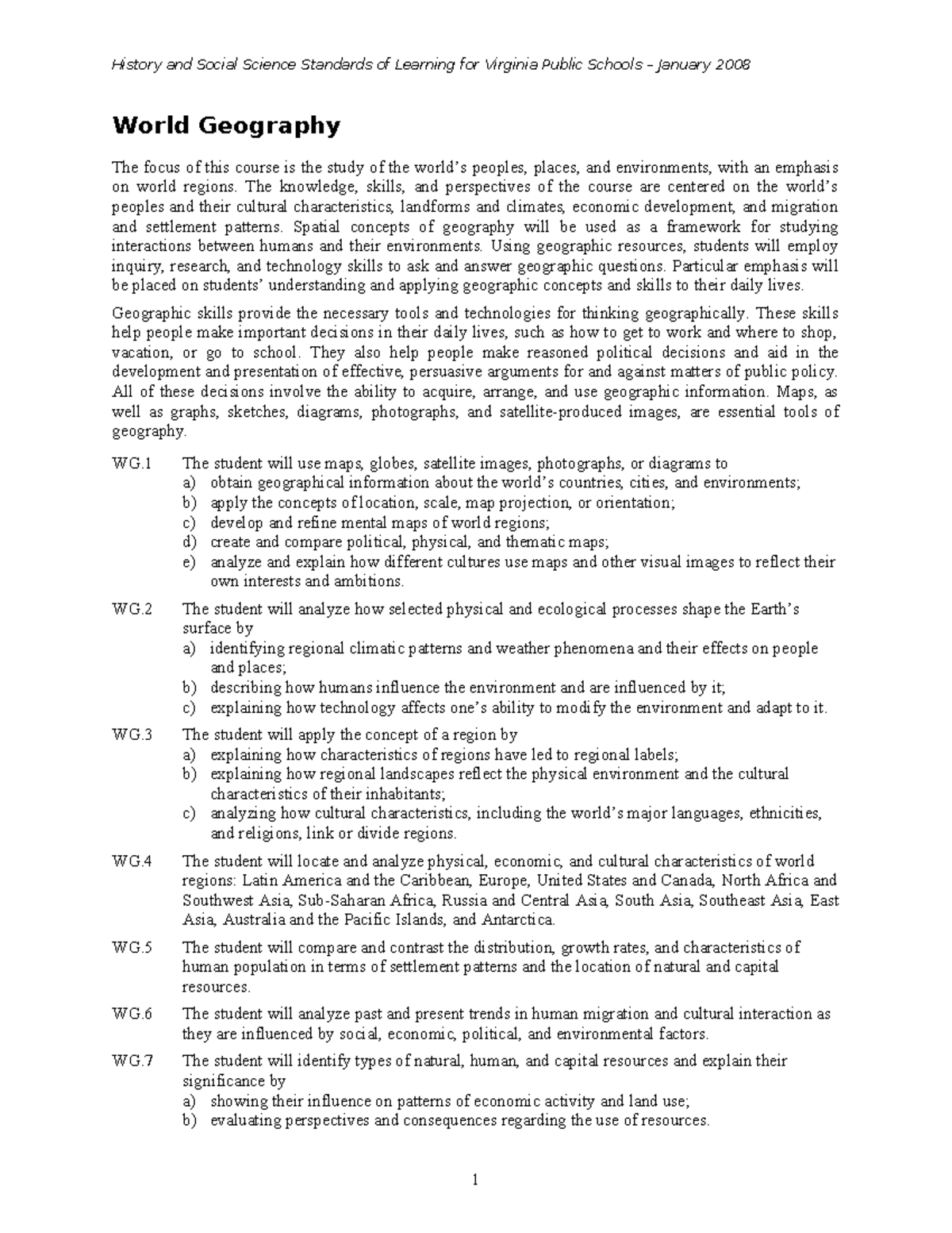 WG 2008 World Geography Standards: Key Concepts and Skills Overview ...