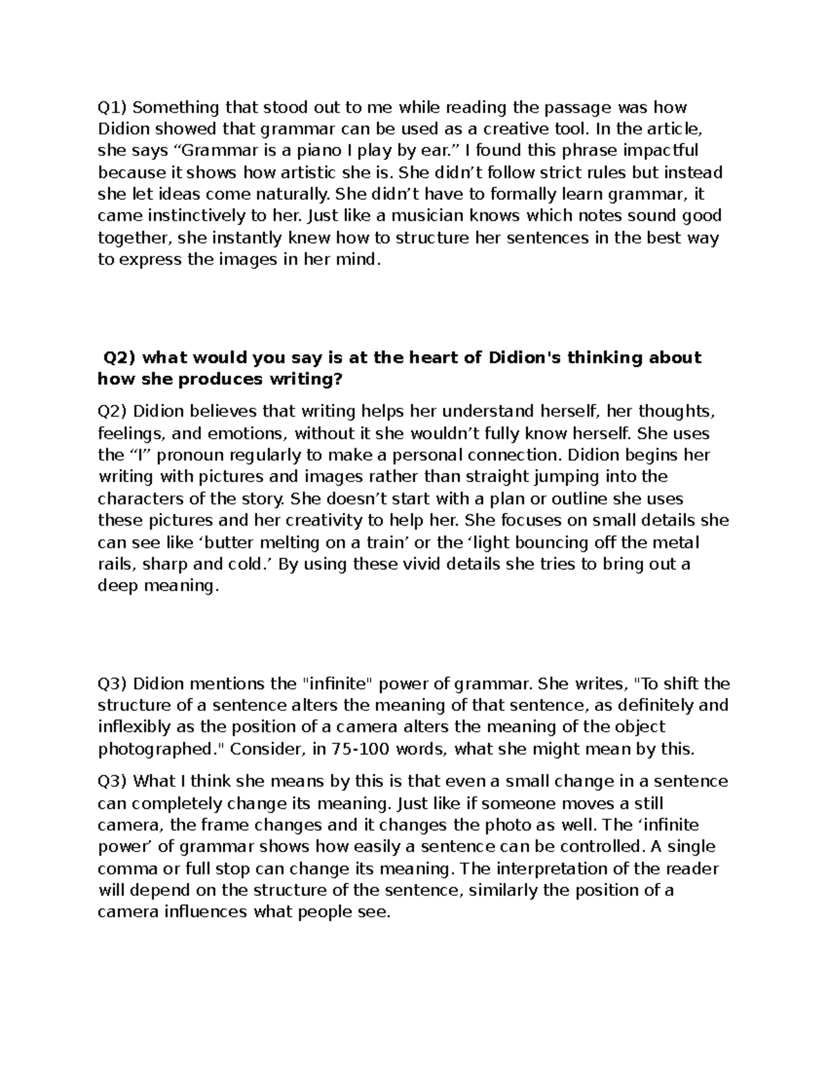 Didion Article Summary: The Art of Grammar as a Creative Tool - Studocu