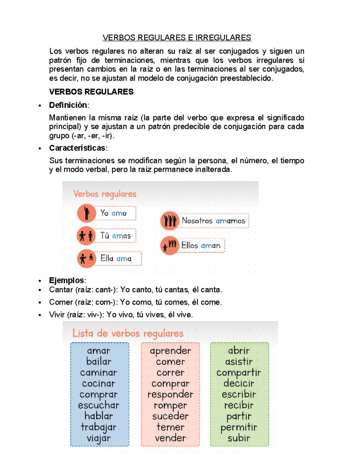 Verbos Regulares e Irregulares: Definiciones y Ejemplos - Studocu