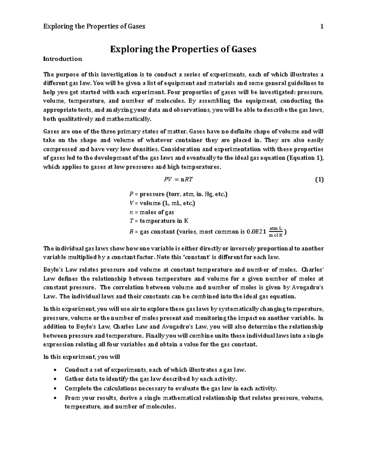 Properties of Gases - Sharon must - Exploring the Properties of Gases ...