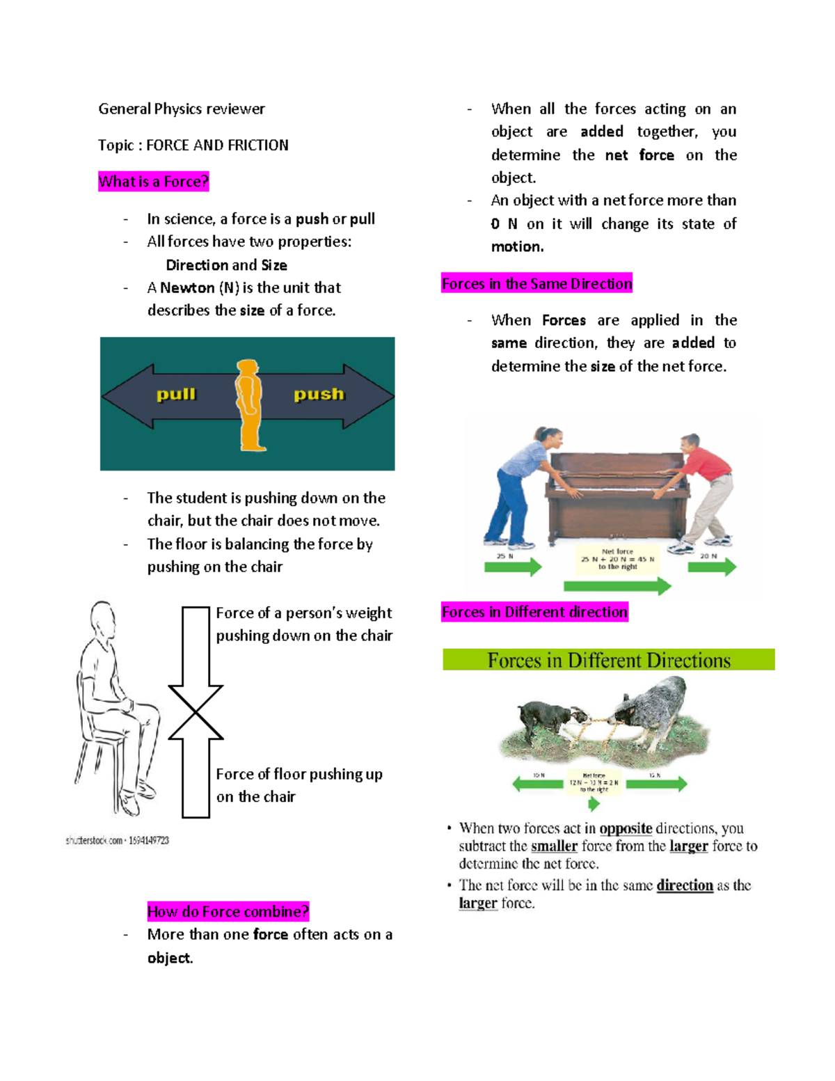 General Physics (PH101): Review on Force, Friction, Work & Energy - Studocu