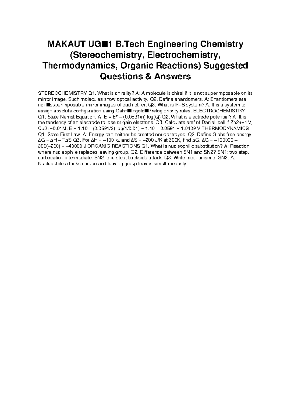 MAKAUT B.Tech Engineering Chemistry Suggested Q&A on Key Topics - Studocu