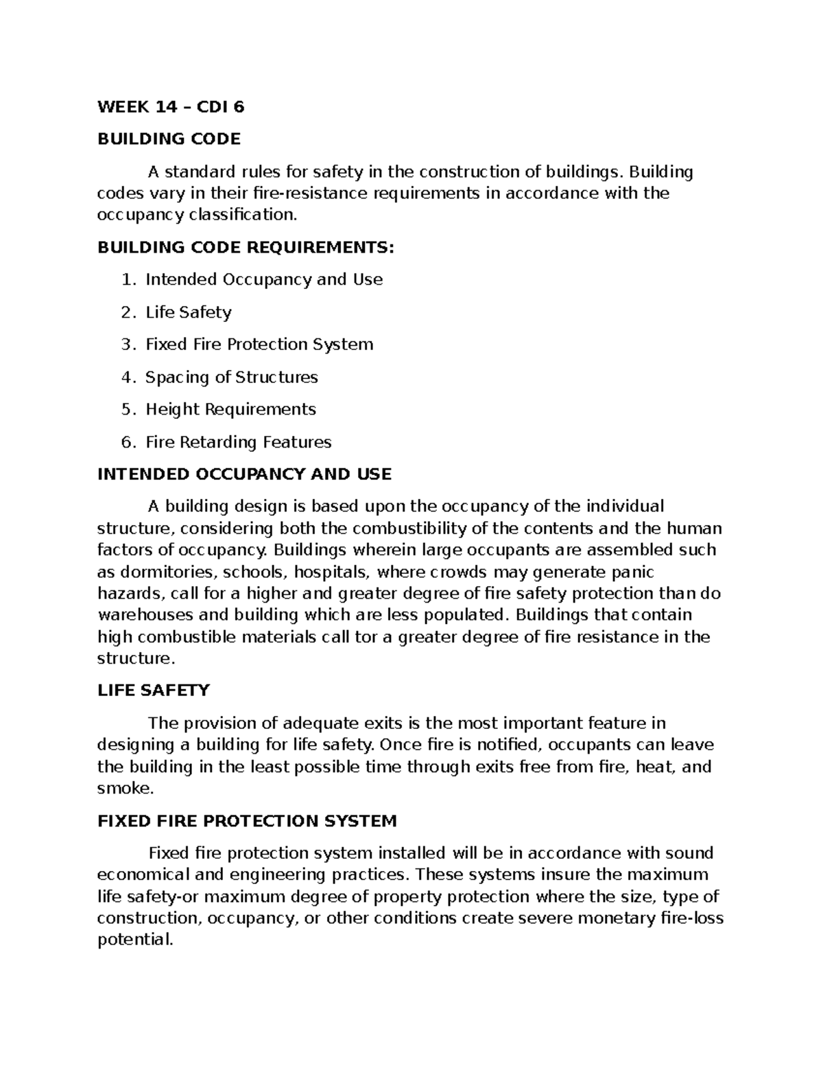 WEEK 14 CDI 6 - Building Code Safety Standards and Requirements - Studocu