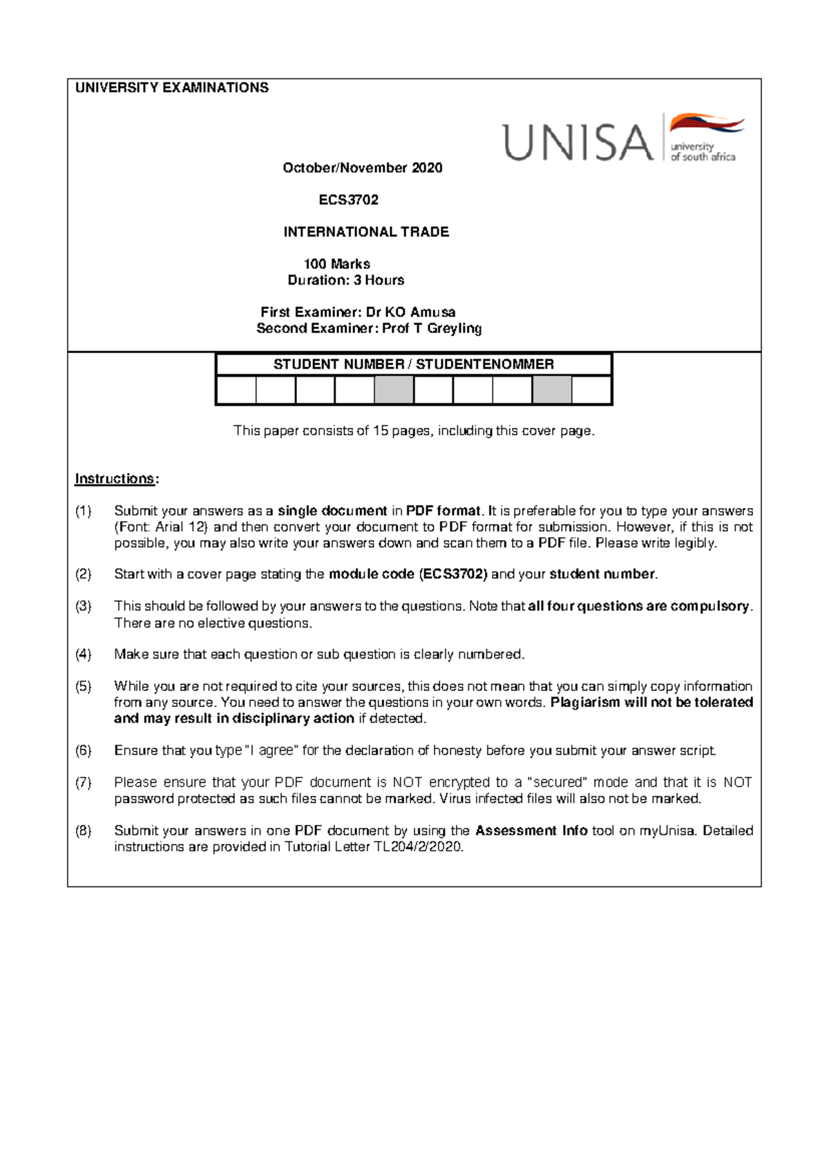 ECS3702 OCT EXAM - International Trade Exam Memo and Guidelines - Studocu