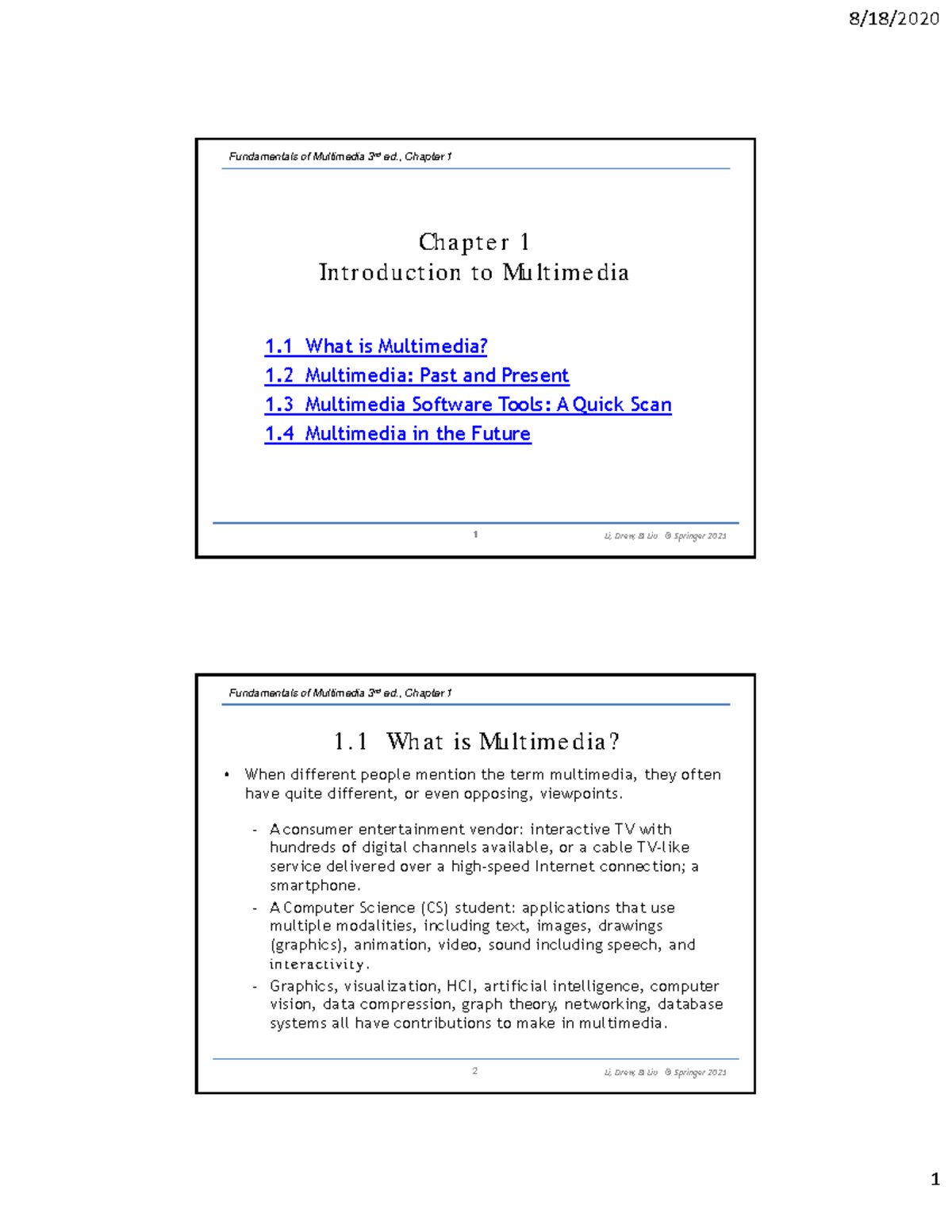 Fundamentals of Multimedia (3rd Ed.) - Chapter 1 Overview - Studocu