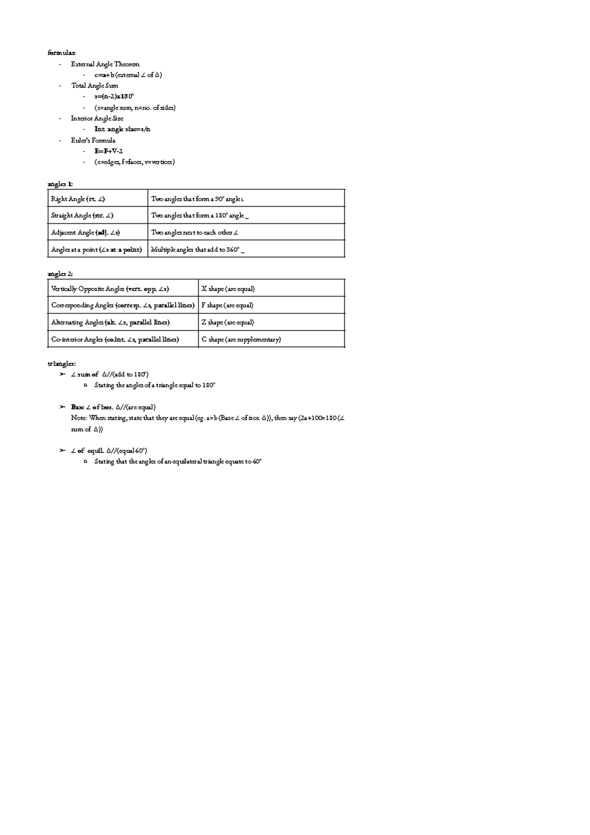 MATH 101: Angles Formulas & Theorems Cheat Sheet for Quick Reference ...